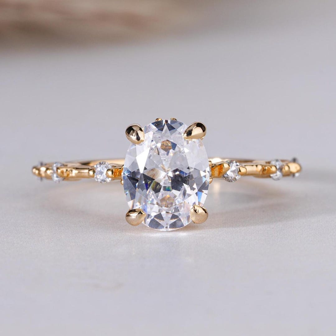 Oval Cut Lab Grown Diamond Distance Pave Set Engagement Ring, 2 Ct Oval ...