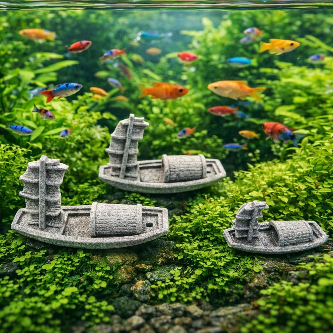Aquarium Boat Stone Decor | Mini Stone Boat Ornament for Fish Tank ...