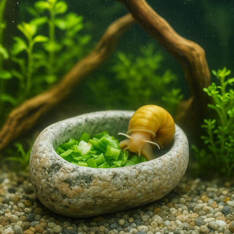 Snail Feeding Stone Bowl | Natural River Pebble Dish for Nerite ...