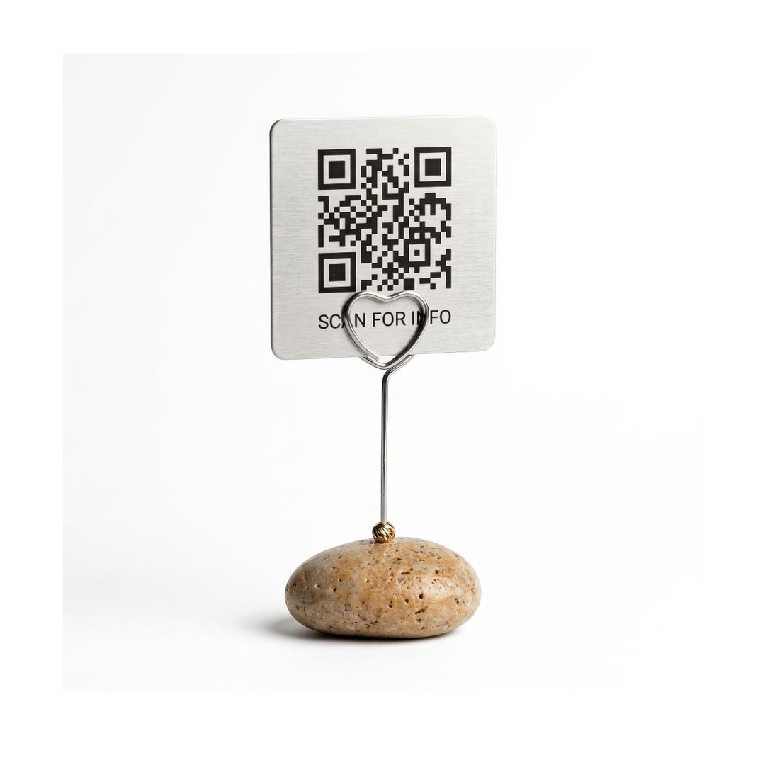 QR Code Sign Holder, Natural Stone Pebble Base, Cafe Payment Display ...