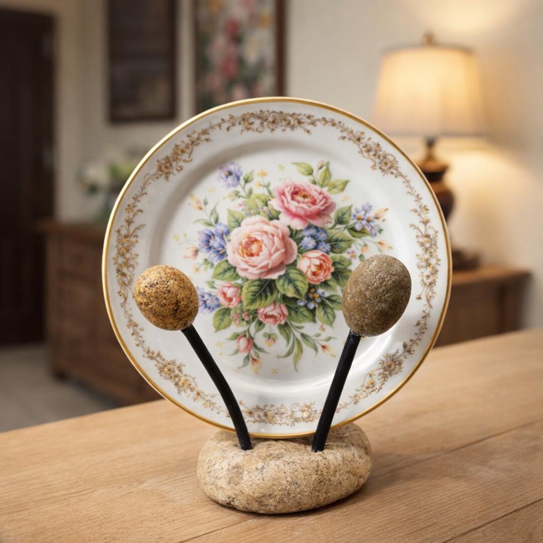 Natural Stone Plate Display Stand | Pebble Decorative Plate Holder ...