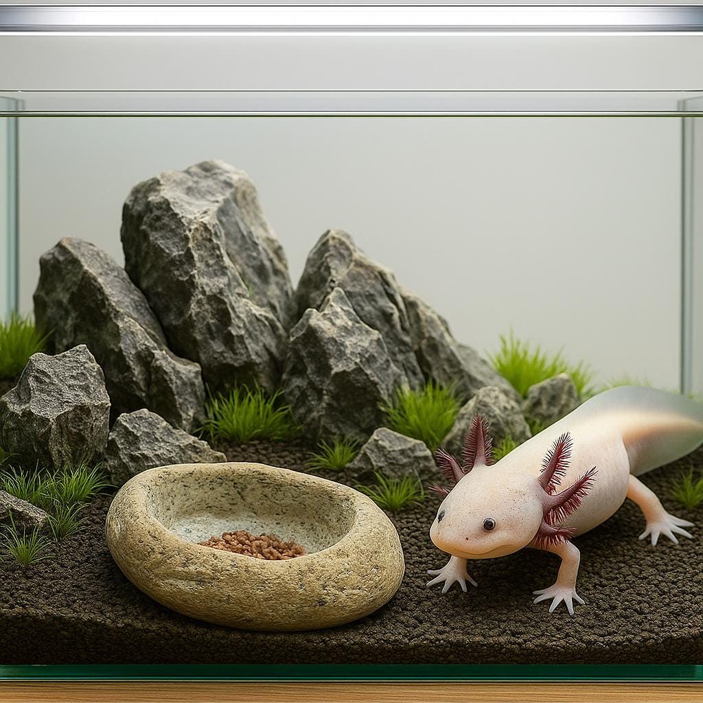 Natural River Stone Axolotl Feeding Bowl – Heavy Aquarium Food Dish for ...