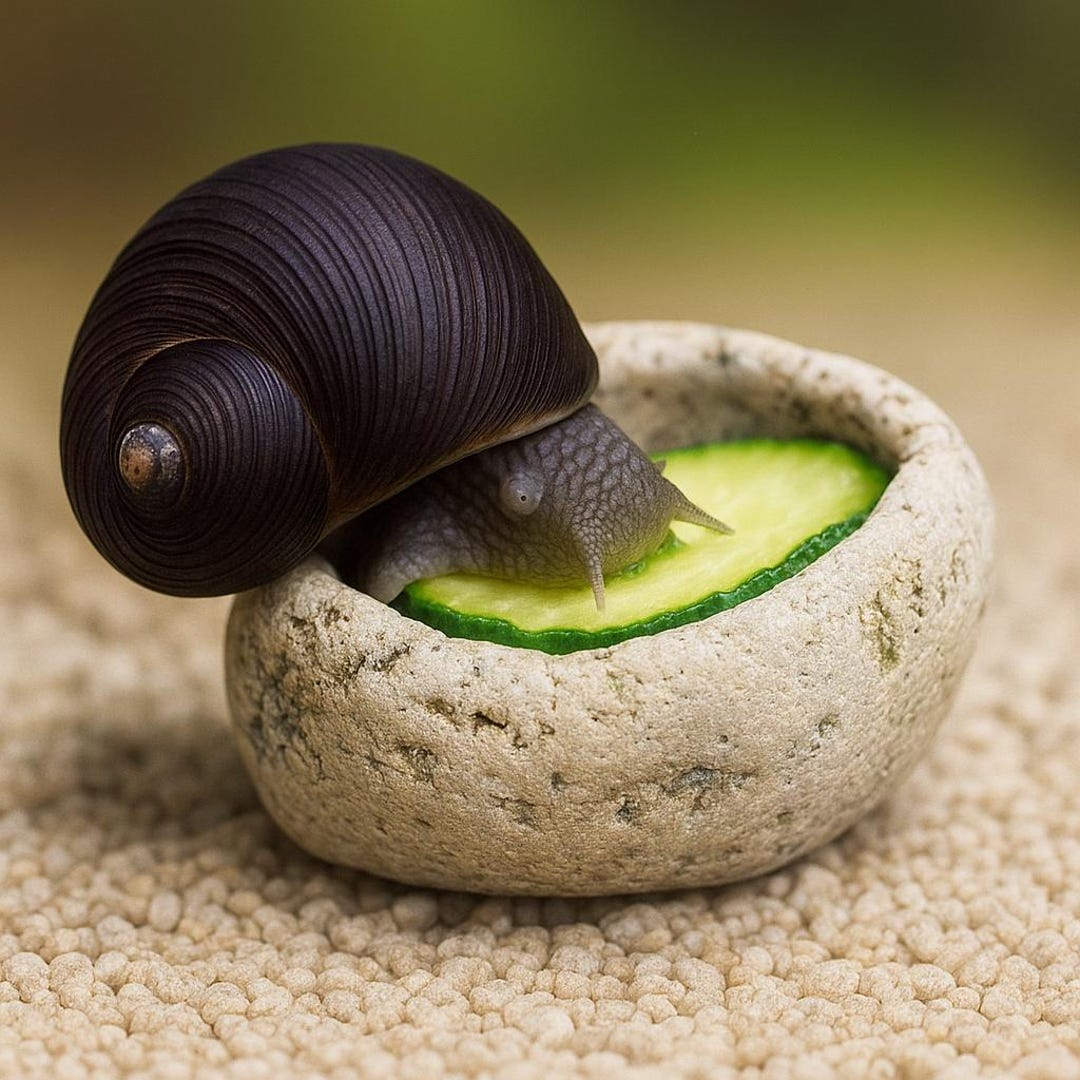 Snail Feeding Stone Bowl | Natural River Pebble Dish for Nerite ...