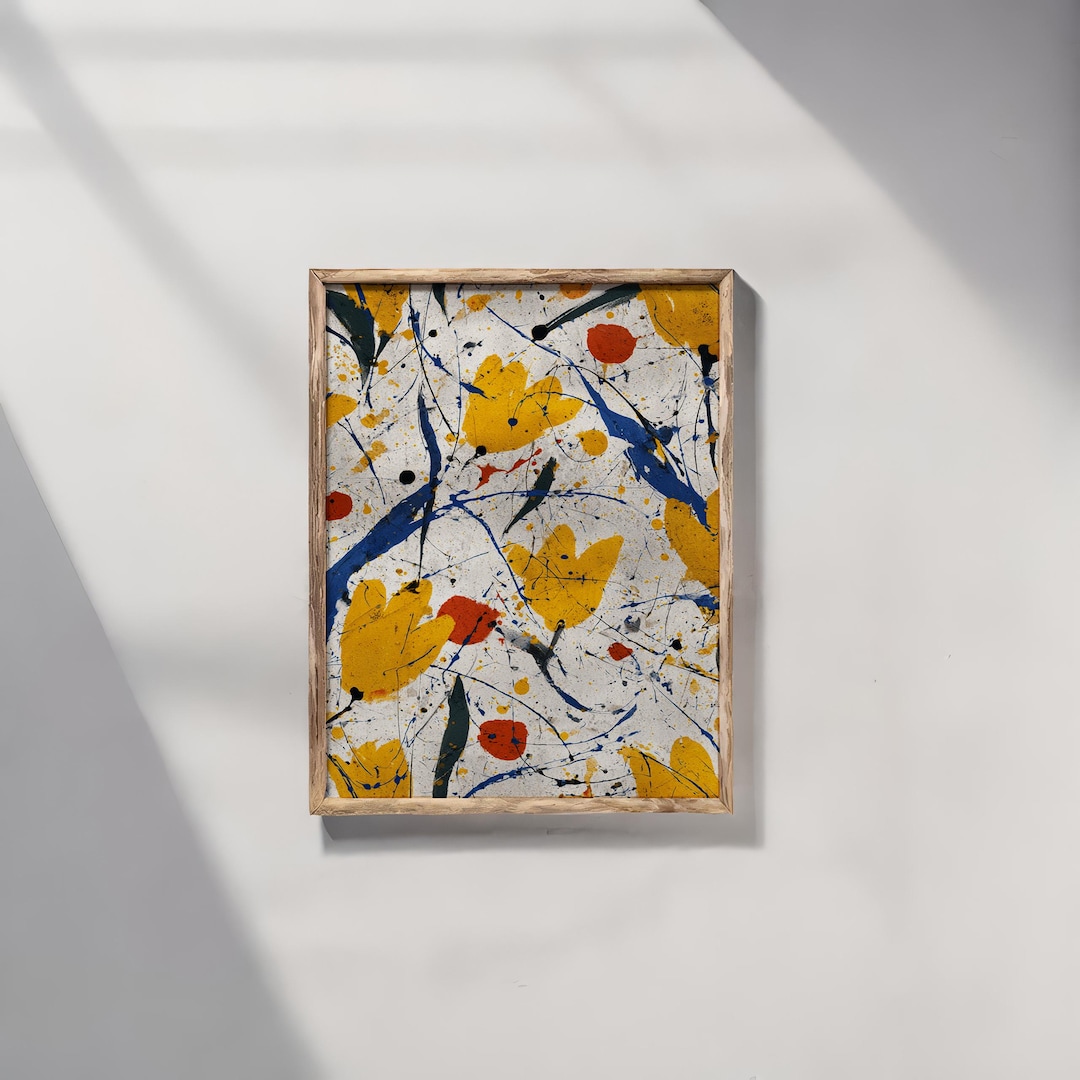 Abstract Floral Wall Art, Splatter Art Print, Yellow Flower Painting ...