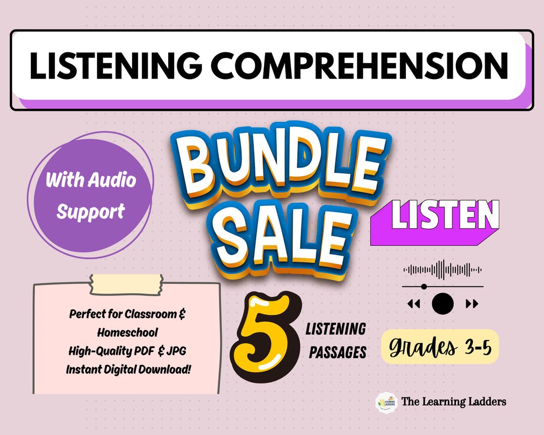 English Listening Comprehension Bundle With Audio | 5 ESL Worksheets ...