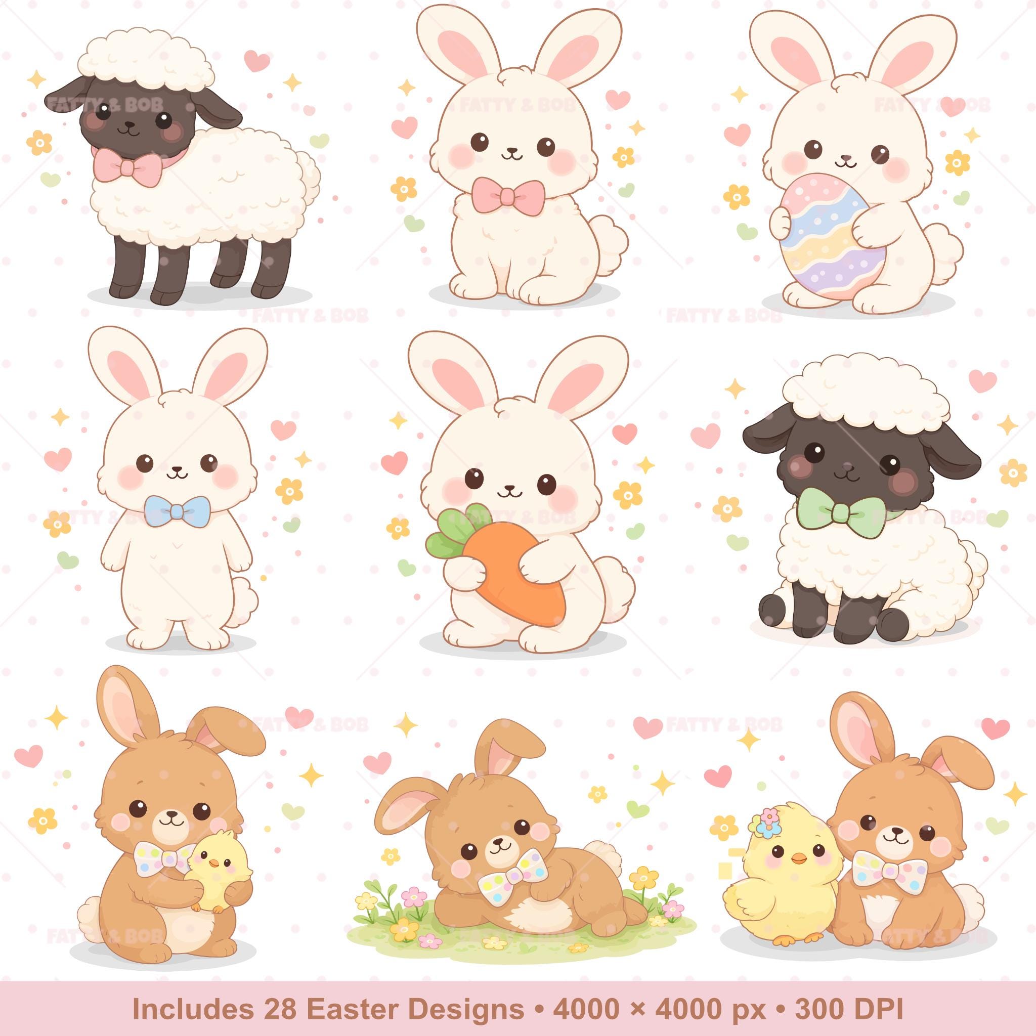 Cute Kawaii Easter Buddies PNG Clipart – Pastel Bunnies, Chicks, Lambs ...