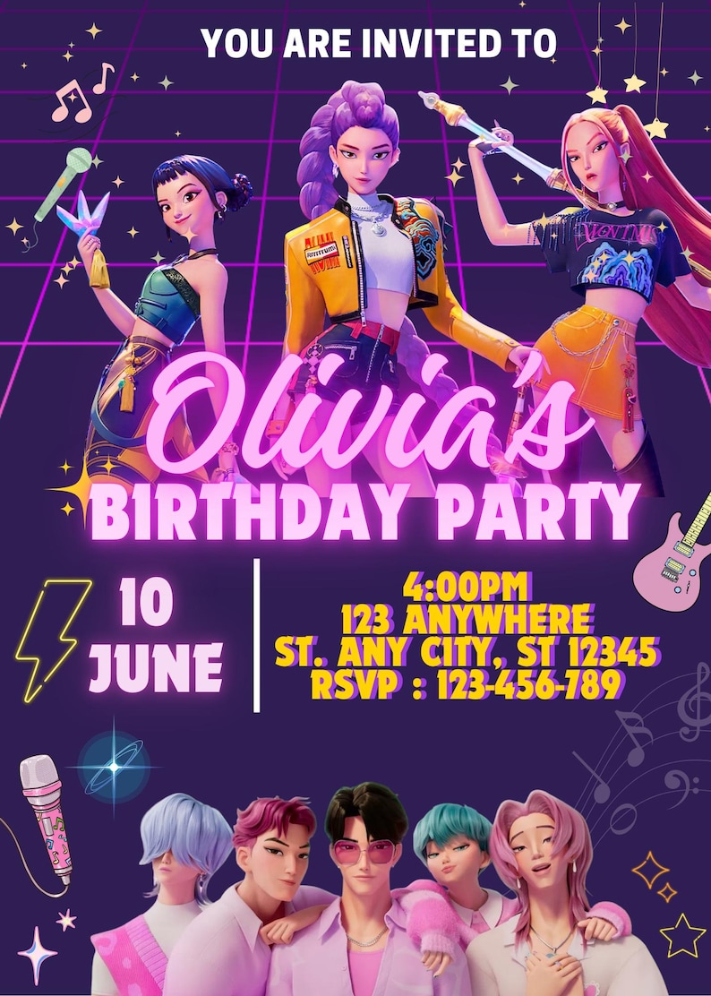 Editable Kpop Demon Hunter Invitation Card, Kids Birthday Digital ...