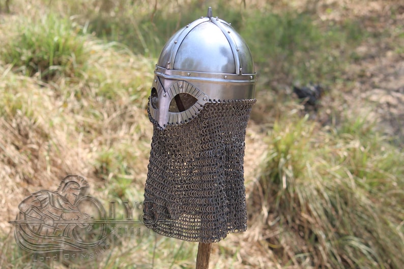 Gjermundbu Viking Helmet Replica | Steel Chainmail Aventail for LARP ...