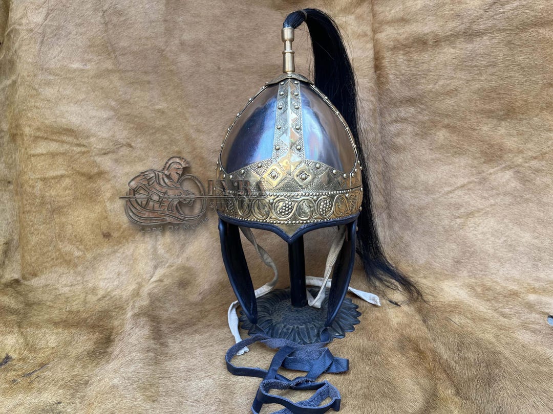 Medieval Conical Spangenhelm Helmet | Steel Armor With Embossed Brass ...