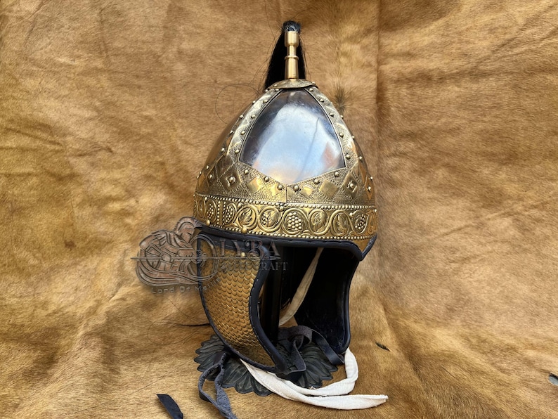 Medieval Conical Spangenhelm Helmet | Steel Armor With Embossed Brass ...