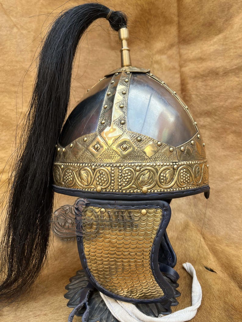 Medieval Conical Spangenhelm Helmet | Steel Armor With Embossed Brass ...
