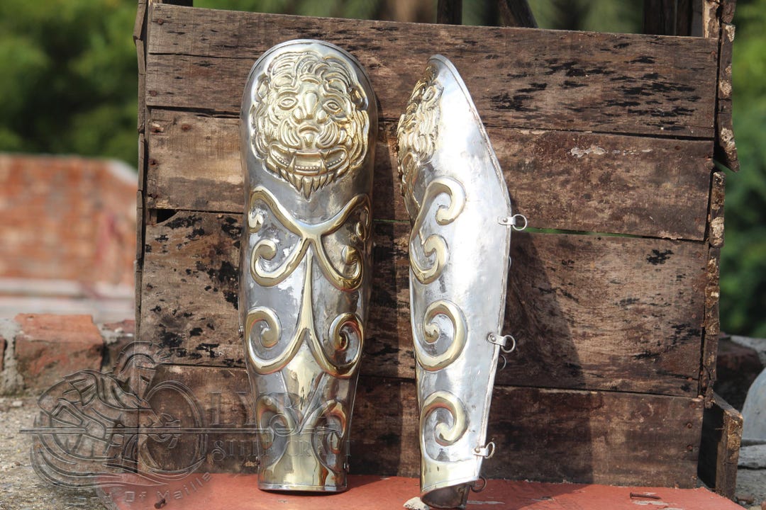 Lion Head Roman Greaves | Brass Ancient Roman Leg Armor Replica ...
