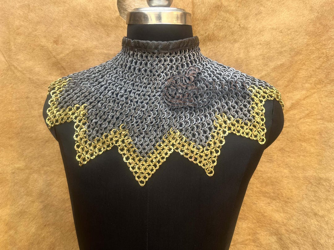 Chainmail Collar | Mild Steel Neck Armor, Dome Riveted Zig Zag - Etsy