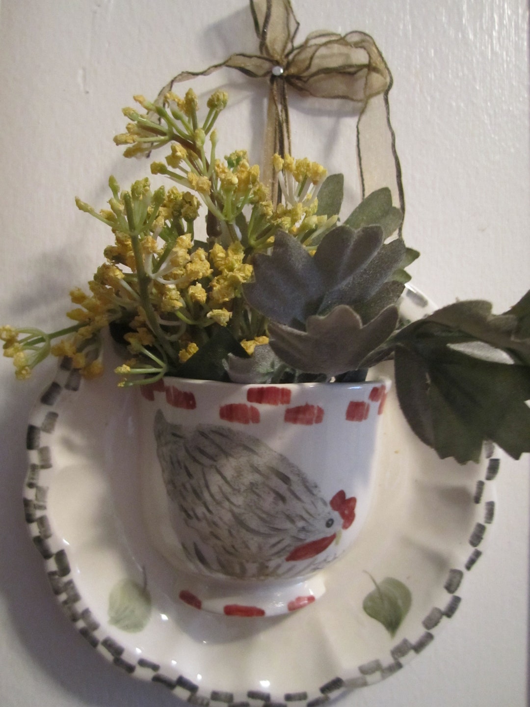 Vintage Chicken Rooster Teacup Wall Pocket Hanging Vase - Etsy