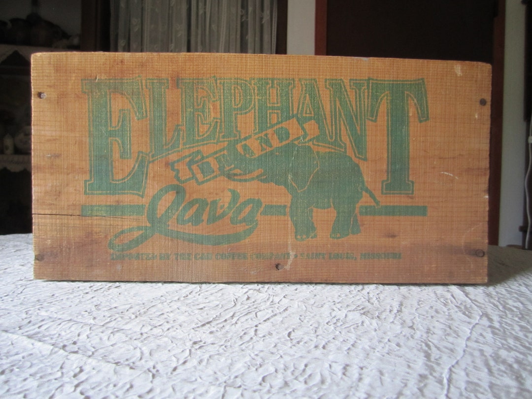Vintage Wooden Crate Box Elephant Java Coffee Advertising Saint Louis ...