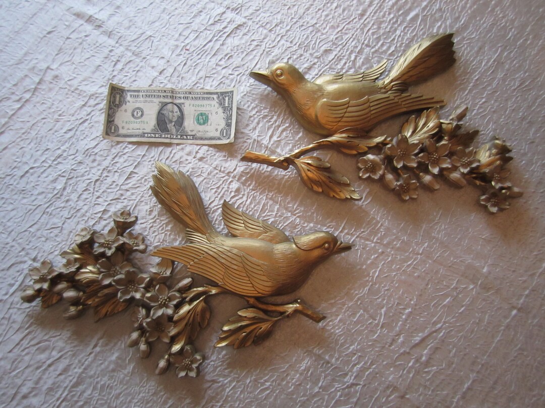 Mid Century Bird Wall Art Pair Syroco 1967 Gold - Etsy
