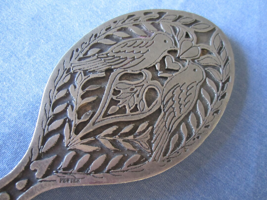 Vintage Aged Pewter Bird Decorated Small Hand Mirror - Etsy