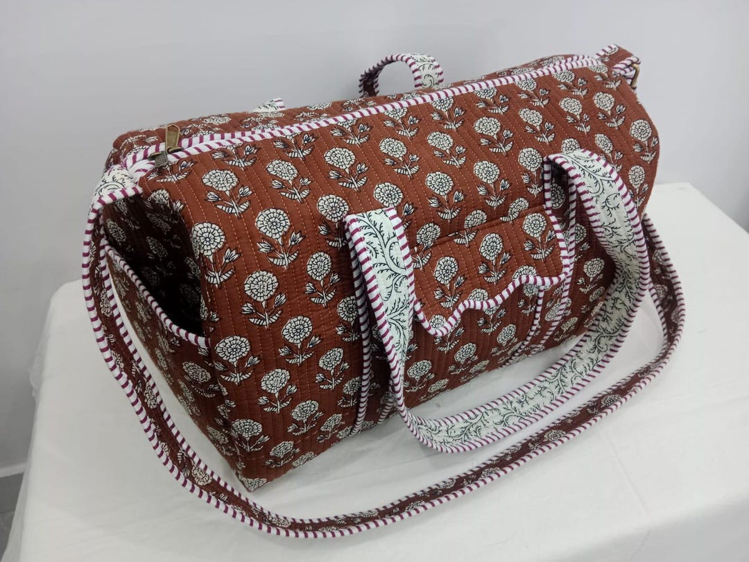 Handmade Block Print Quilted Duffle Bag: Reversible Cotton Weekender - Etsy