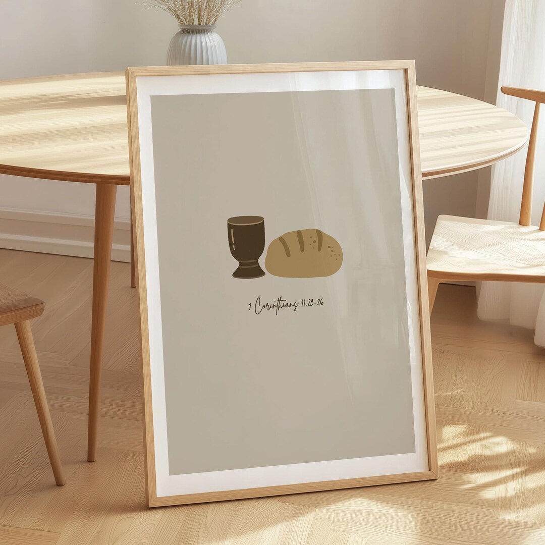 The Last Supper Verse Print, Bread and Wine Sketch, Christian Wall Art ...