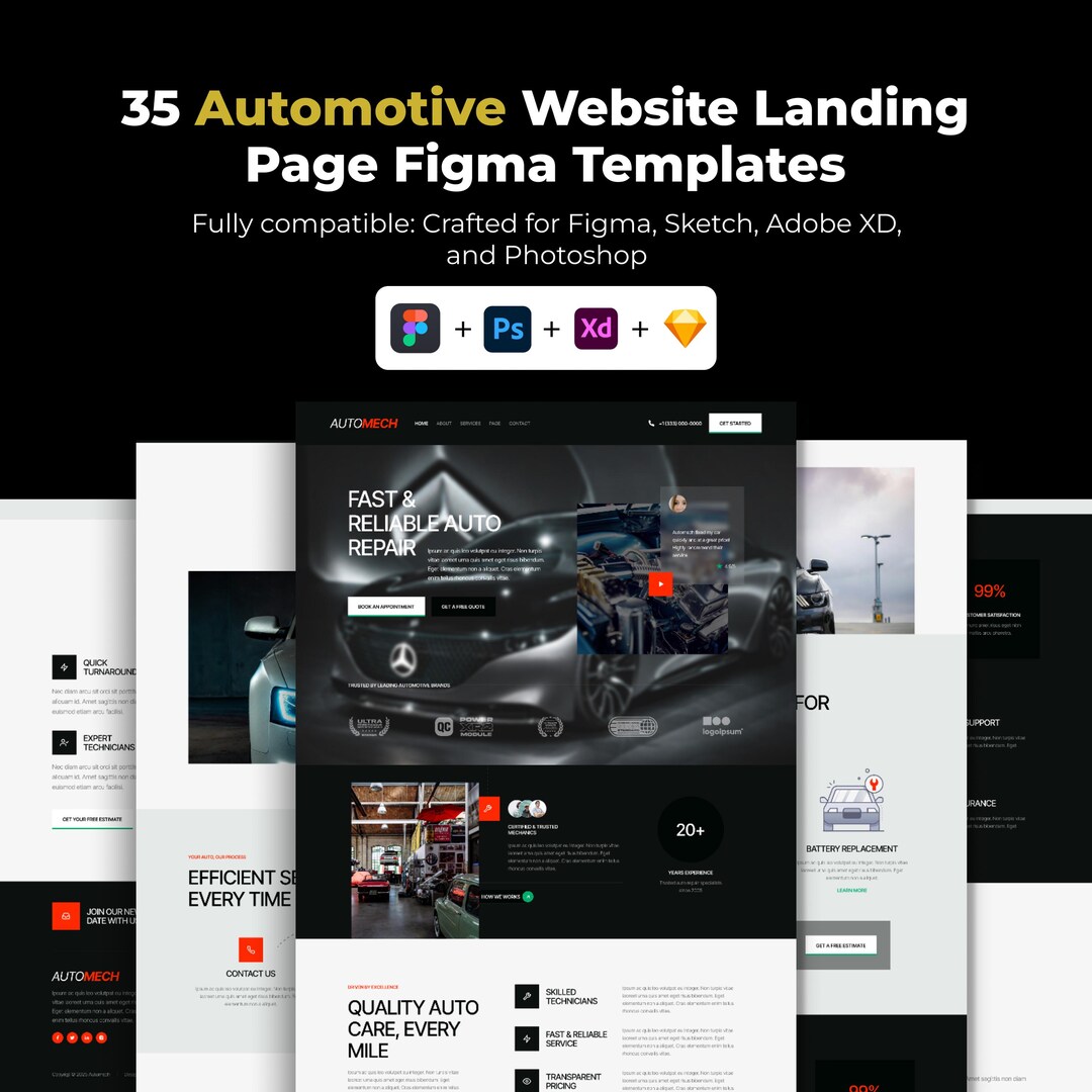 Automotive Car Repair Canva Website Template One Page Auto Repair Shop ...