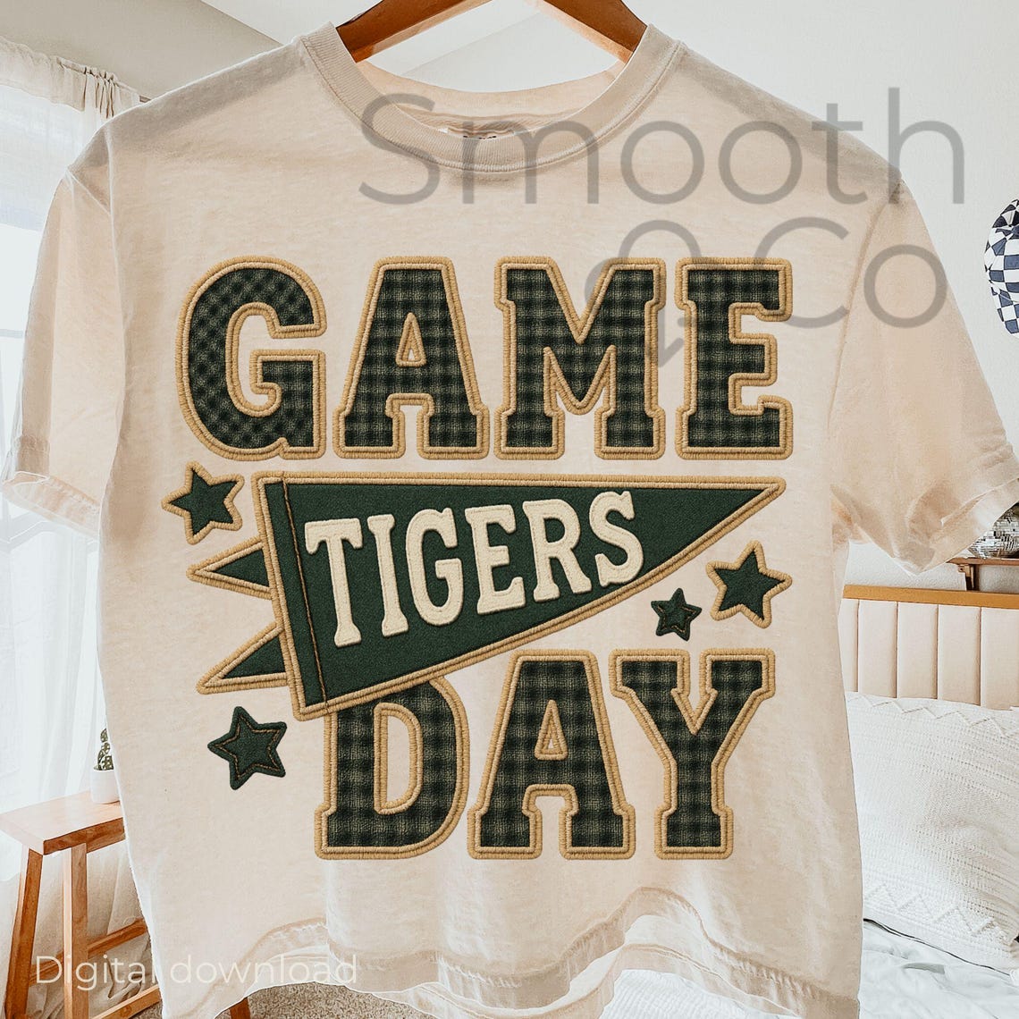 Game Day Tigers PNG, Varsity Pennant Sublimation Design, Plaid Look for ...