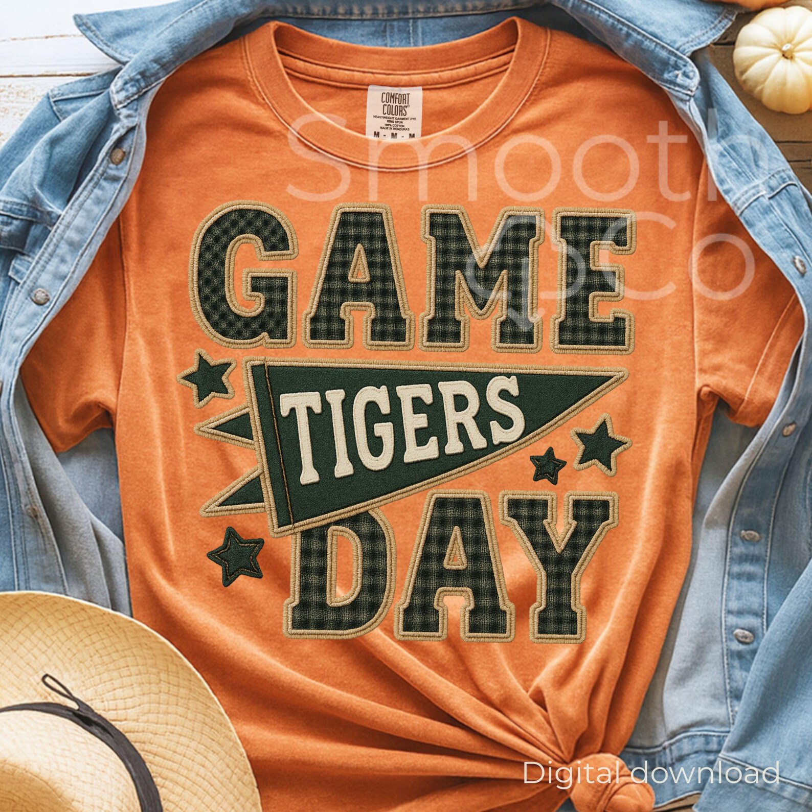 Game Day Tigers PNG, Varsity Pennant Sublimation Design, Plaid Look for ...