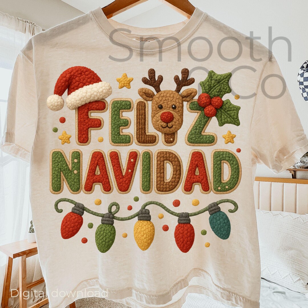 Feliz Navidad PNG, Cute Reindeer and Lights Spanish Sublimation ...
