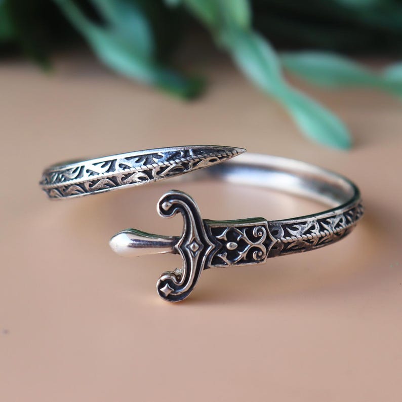 Sterling Silver Sword Bangle: Oxidized Open Cuff, Handmade Jewelry - Etsy