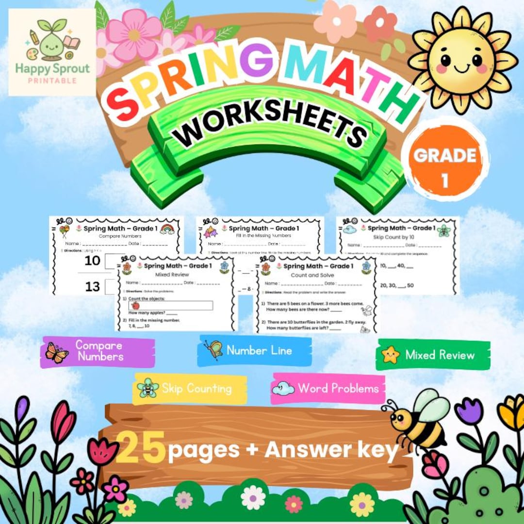 Grade 1 Spring Math Worksheets | Compare Numbers, Number Line, Skip ...
