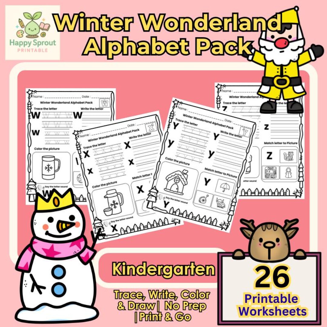 Winter Wonderland Alphabet Pack for Kindergarten |trace, Write, Color ...