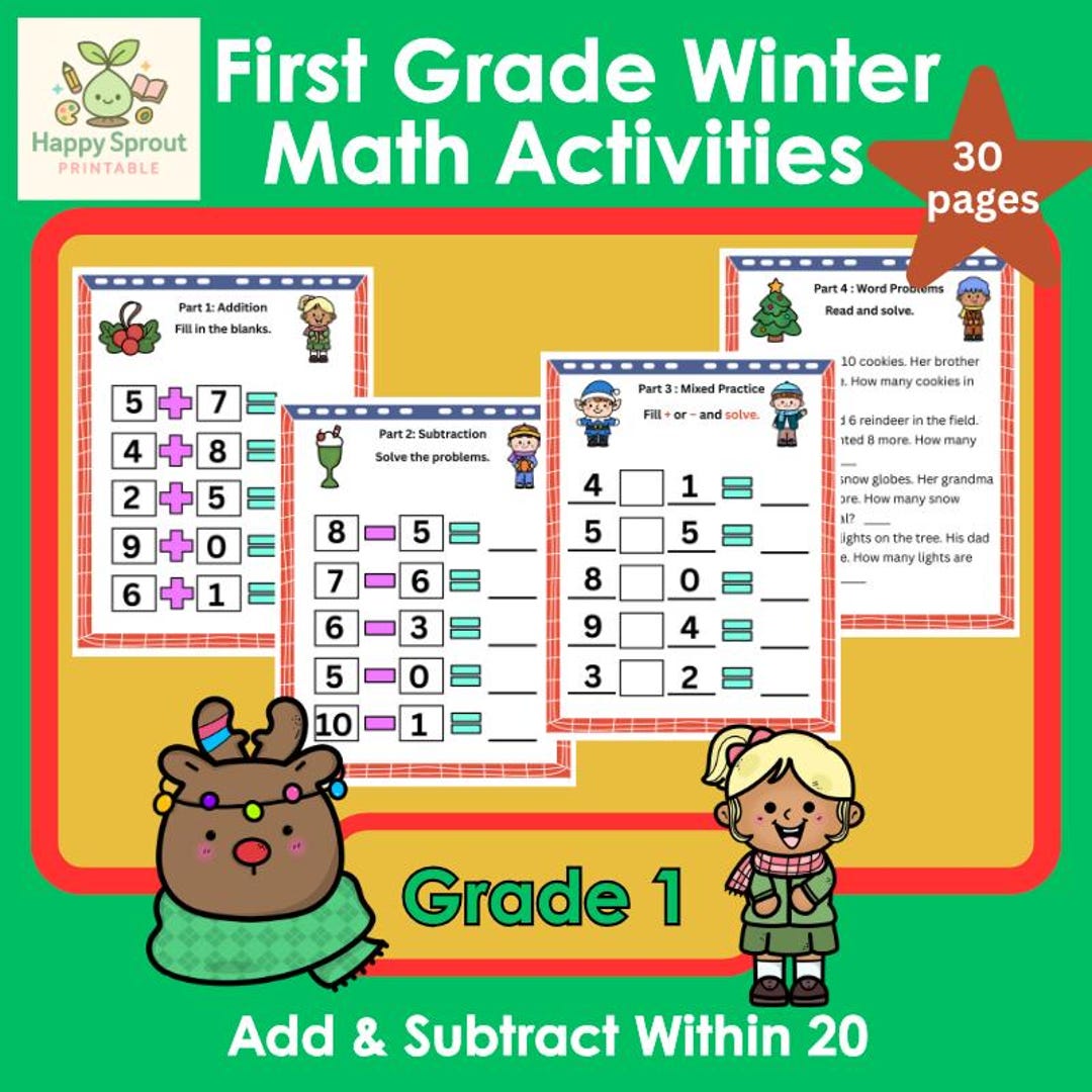 First Grade Winter Math Activities – Add & Subtract Within 20 ...