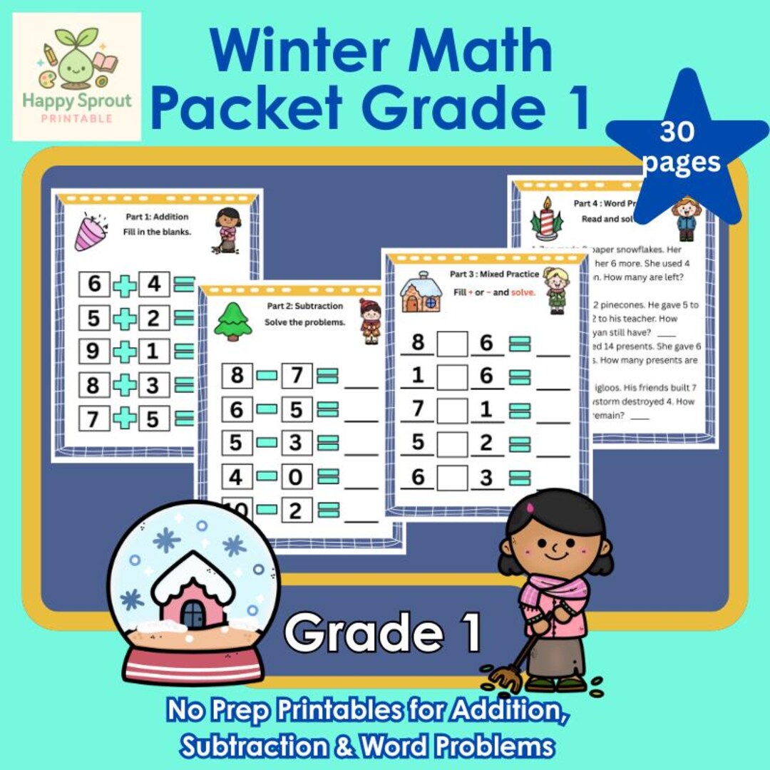 Winter Math Packet Grade 1 – No Prep Printables for Addition ...