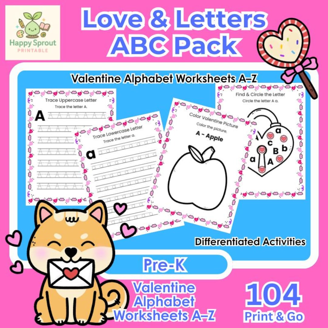 Love and Letters ABC Pack for Pre-k | Valentine Alphabet Worksheets A–Z ...