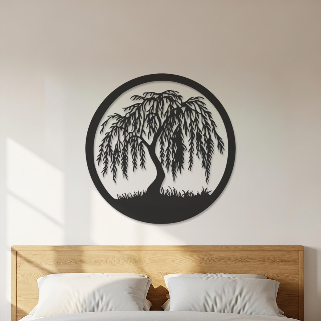 Weeping Willow Tree Metal Wall Art, Round Serene Nature Decor, Large ...