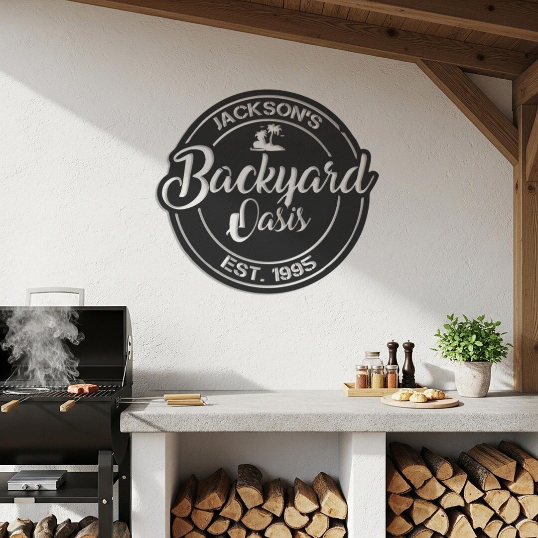 Personalized Backyard Oasis Metal Sign, Custom Family Name & Date ...