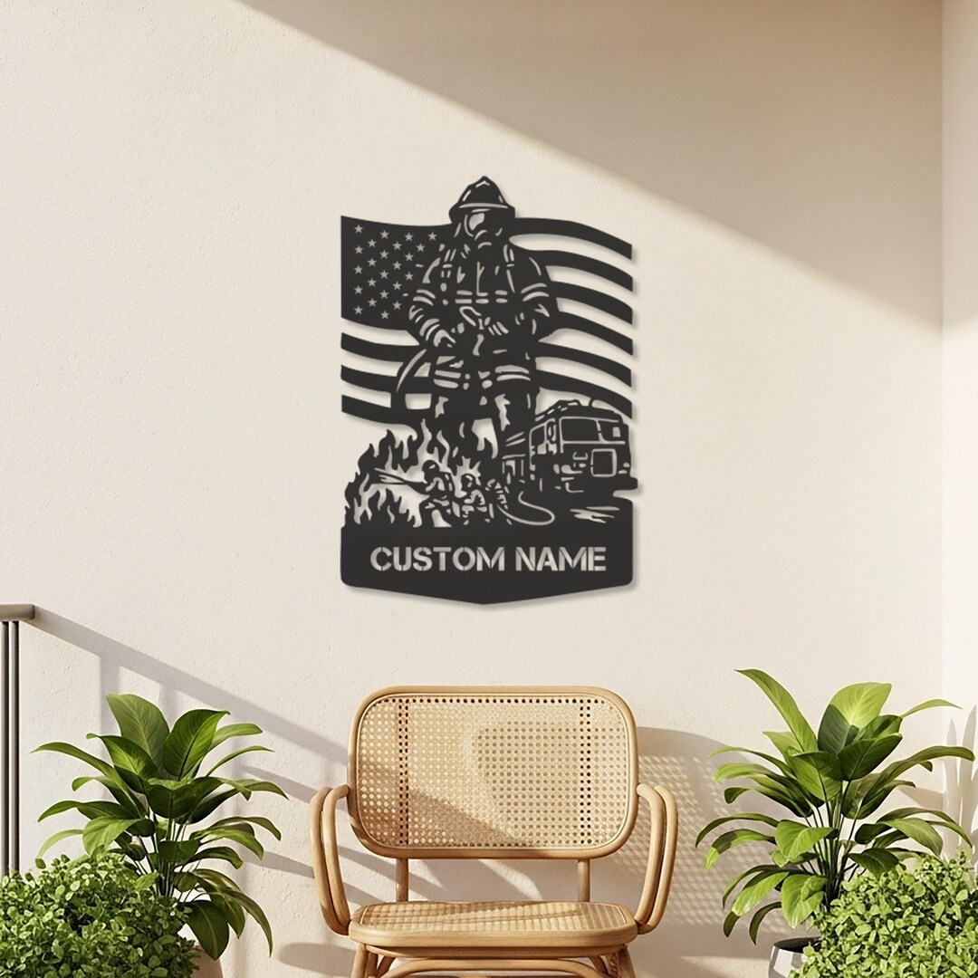 Personalized Firefighter Metal Sign, Custom Fire Department Wall Art ...