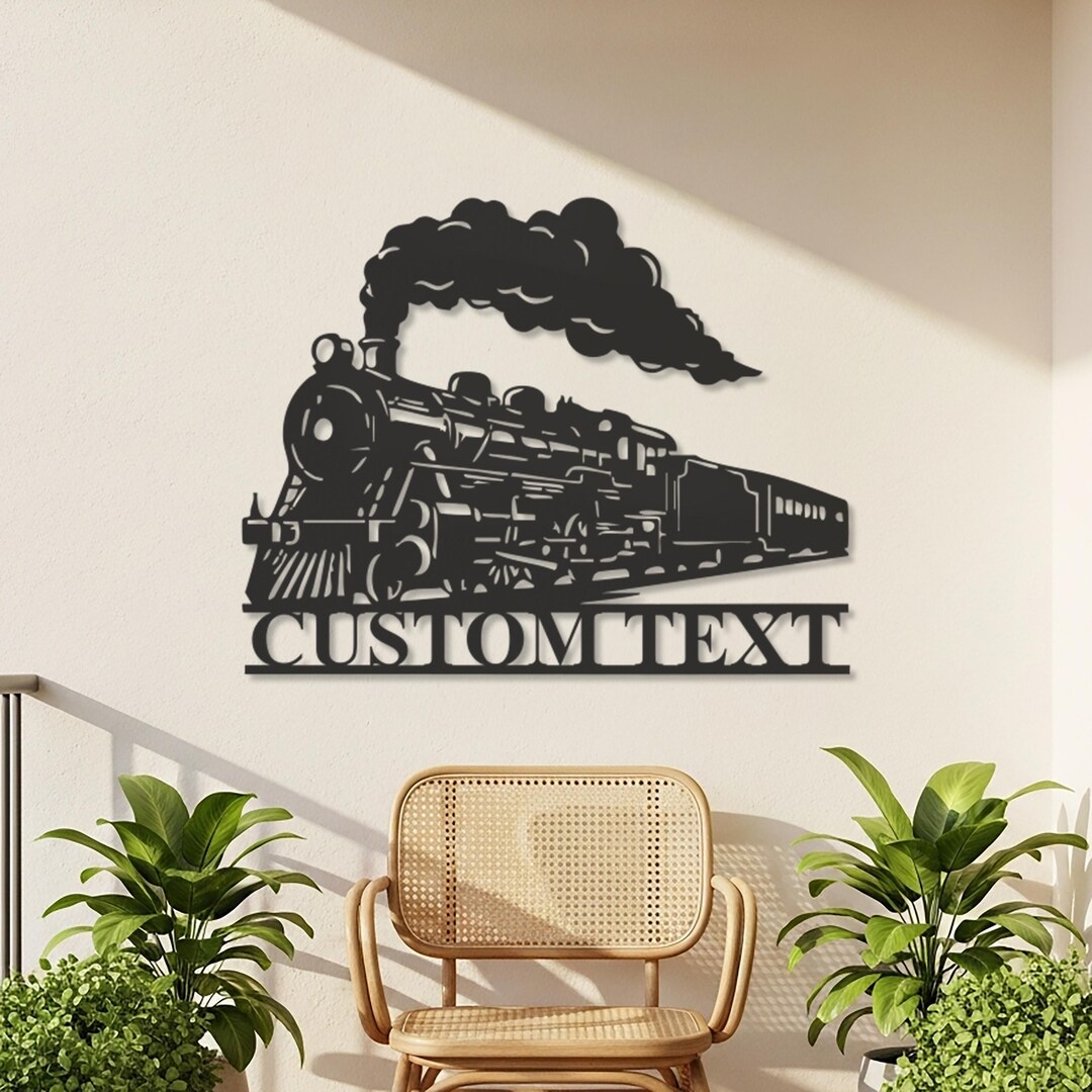 Personalized Steam Train Metal Sign, Custom Text Railway Wall Art ...