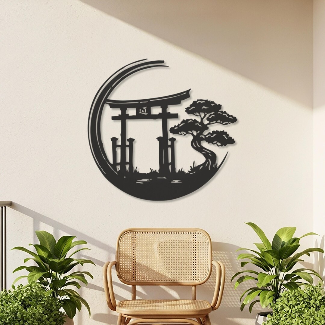 Torii Gate Metal Art With Bonsai Tree, Zen Japanese Home Decor ...