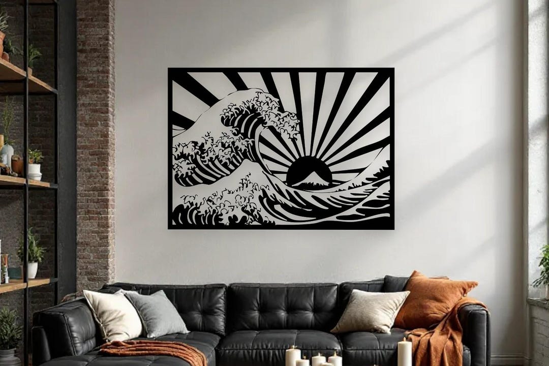 The Great Wave Metal Wall Art, Japanese Wave Decor, Ocean Sunset Wall ...