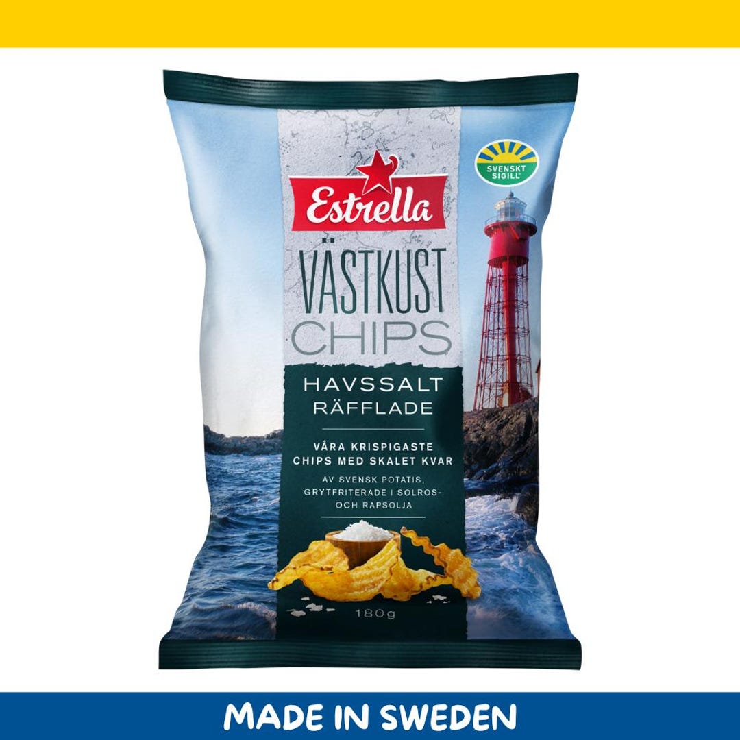 Estrella Västkustchips Sea Salt – Ridged Swedish Potato Chips (180g / 6 ...