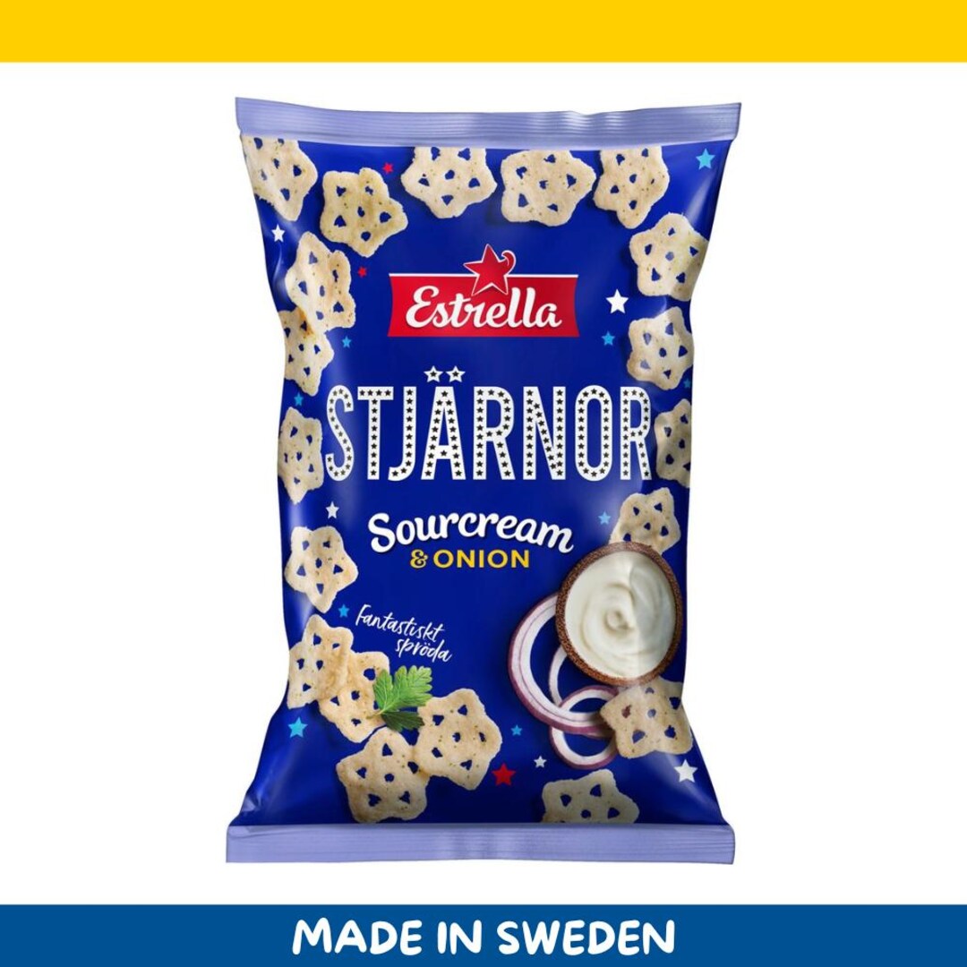 Estrella Stjärnor Sour Cream & Onion – Crispy Potato Star Snacks (85g ...