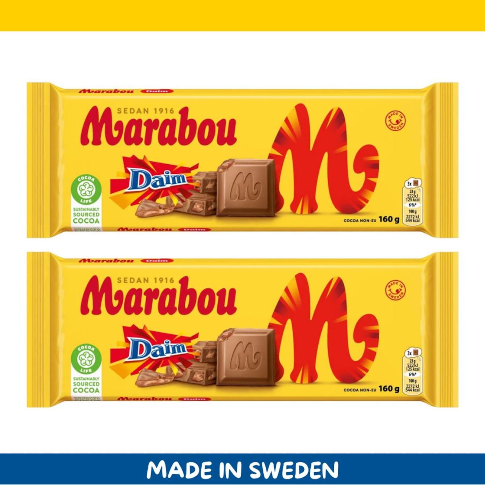 Paquete de 2 barras de chocolate con leche Marabou Daim (160 g cada una ...
