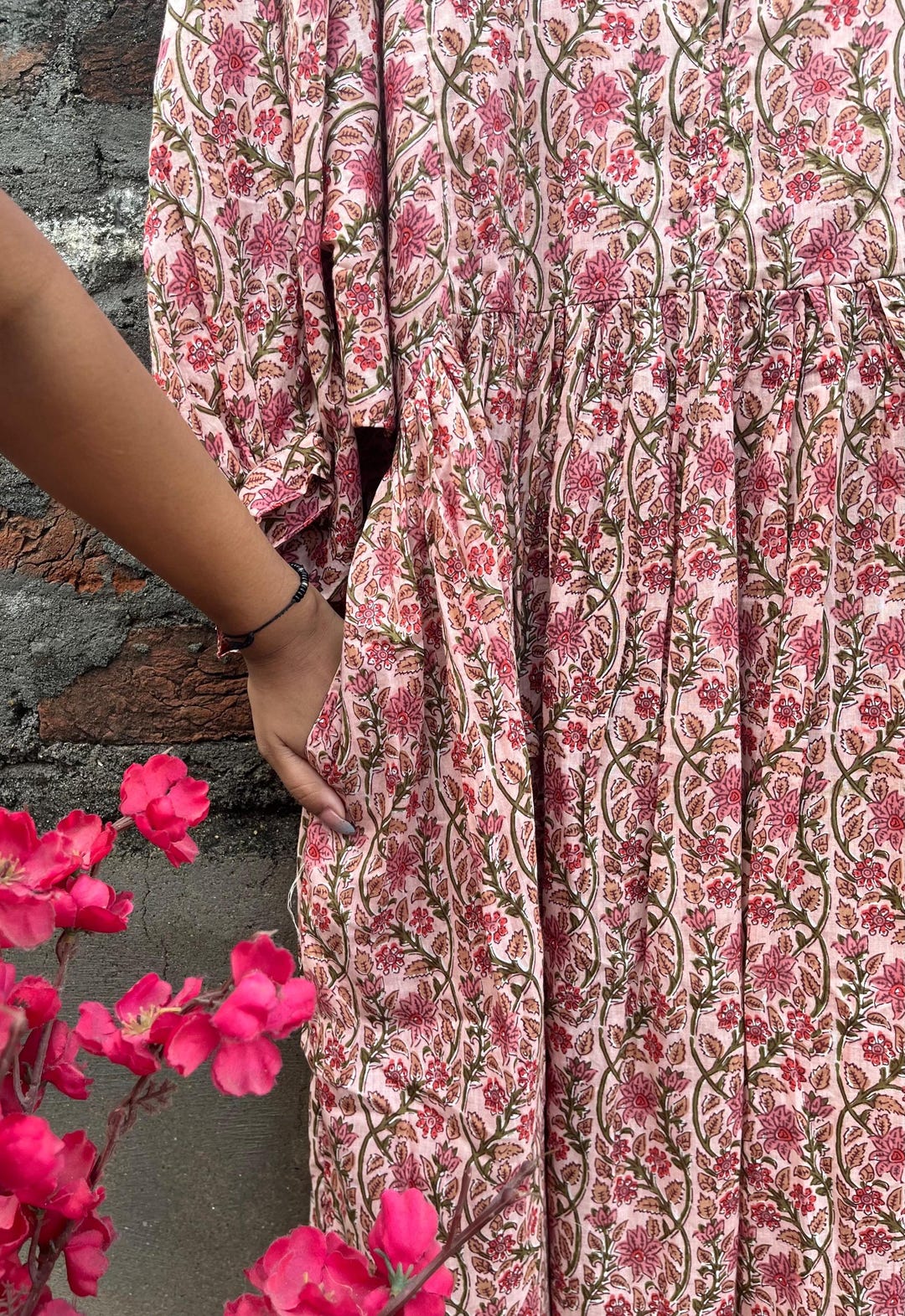 Floral Hand Block Print Cotton Kyra Midi Dress, Mini Dress for Women ...