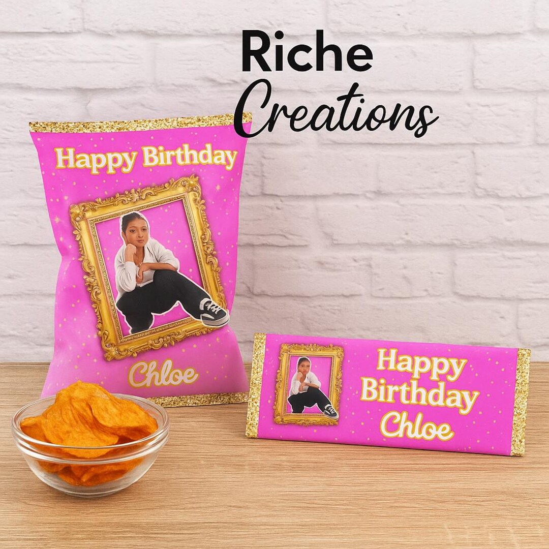 Pink and Gold Chip Bag & Full Hershey Wrapper Template| Editable Canva ...