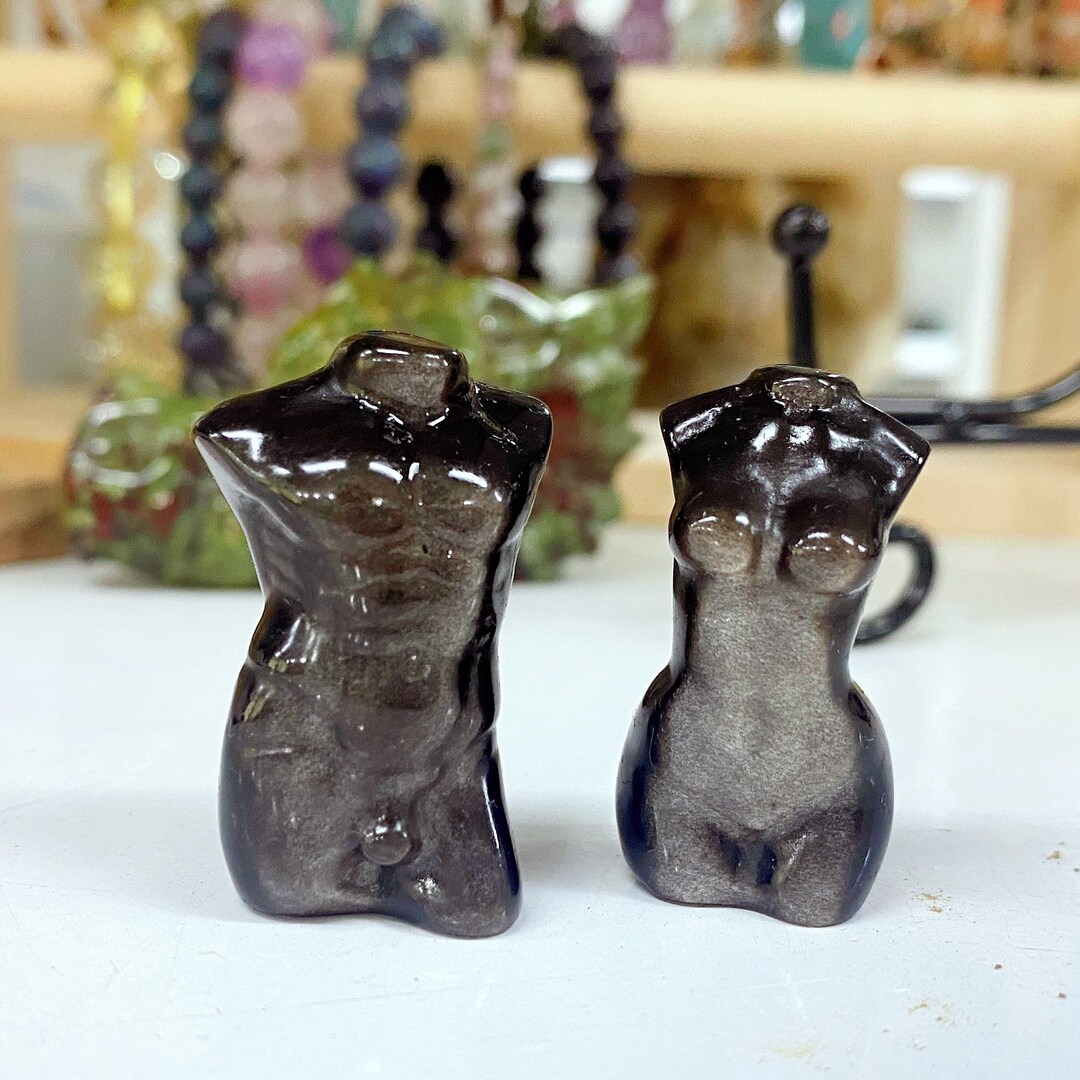 Carved Silver Obsidian Torso Set, Crystal Healing Decor - Etsy
