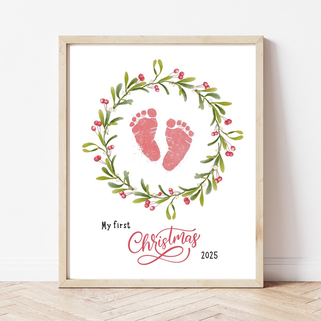 Mistletoes Christmas Footprint Craft Template, My First Christmas ...