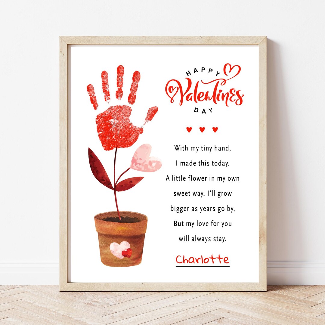 Valentine Handprint Craft for Kids, Flower Poem Keepsake, DIY Valentine ...