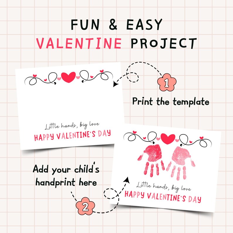 Valentine Handprint Art Printable, Kids Valentine Keepsake, Double ...
