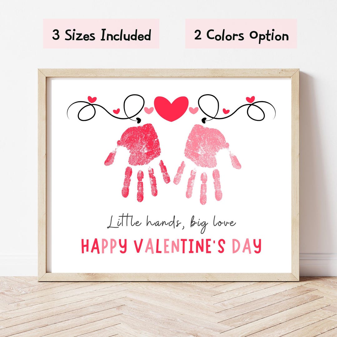 Valentine Handprint Art Printable, Kids Valentine Keepsake, Double ...