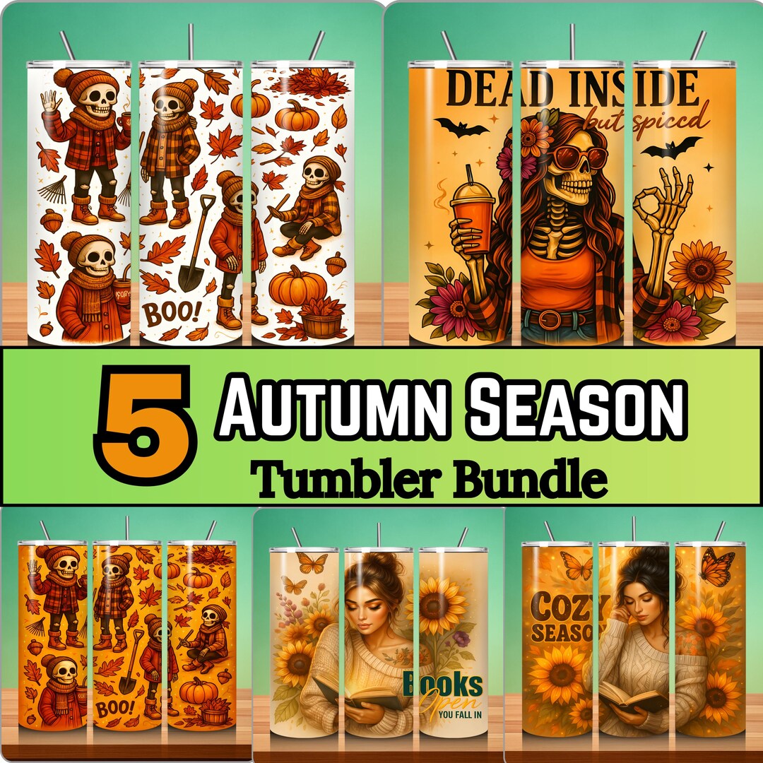 Fall Skeletons Tumbler Wrap PNG: Autumn Flannel Sublimation Design ...
